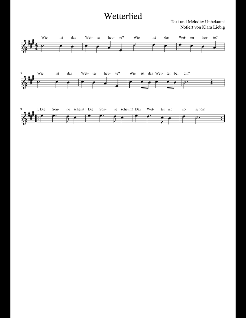 Wetterlied sheet music for Piano download free in PDF or MIDI