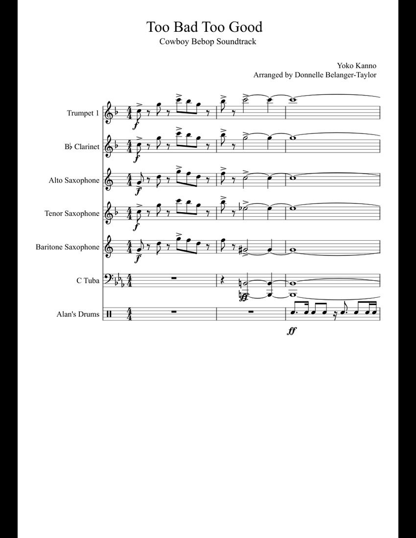 Too Bad Too Good - Cowboy Bebop sheet music for Clarinet, Piano ...