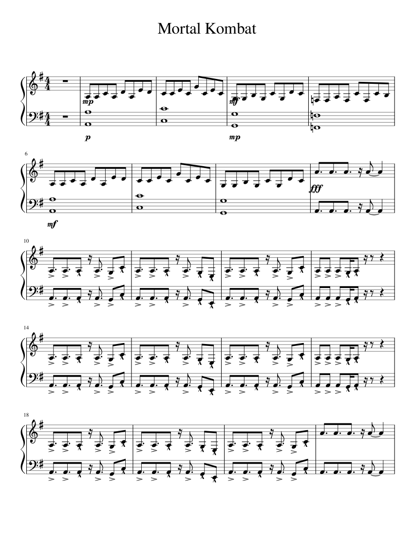 Mortal Kombat Sheet music for Piano | Download free in PDF or MIDI ...