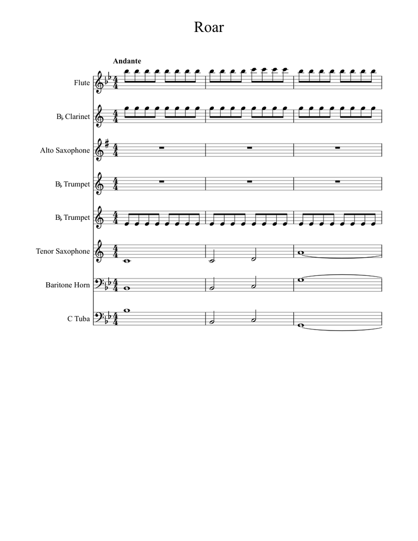Marching Band Roar (Exclude percussion) Cover Sheet music for Flute ...