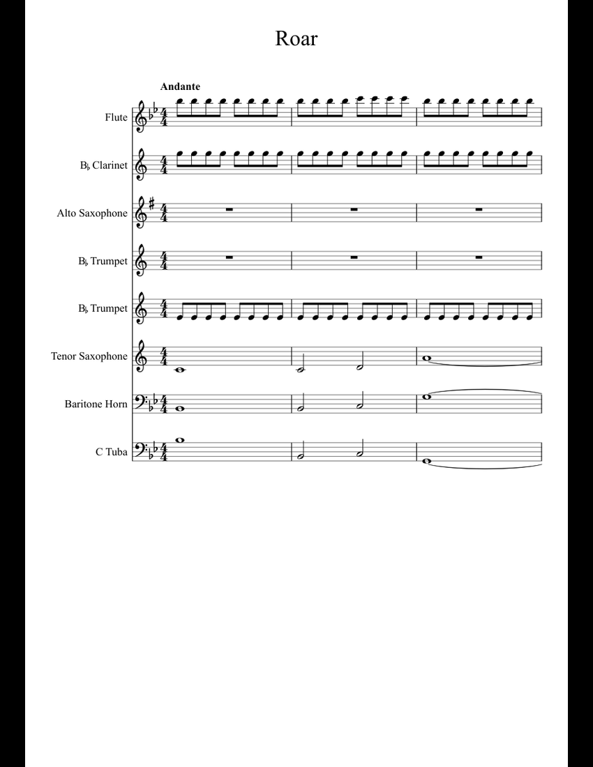 Marching Band Roar (Exclude percussion) Cover sheet music for Flute ...