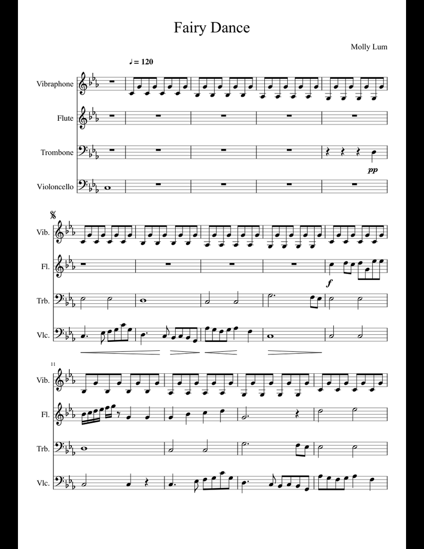 Fairy Dance sheet music for Flute, Percussion, Trombone, Cello download ...