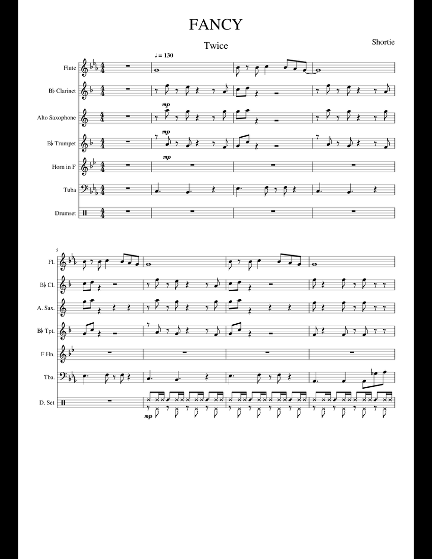 TWICE- Fancy sheet music for Flute, Clarinet, Alto Saxophone, Trumpet ...