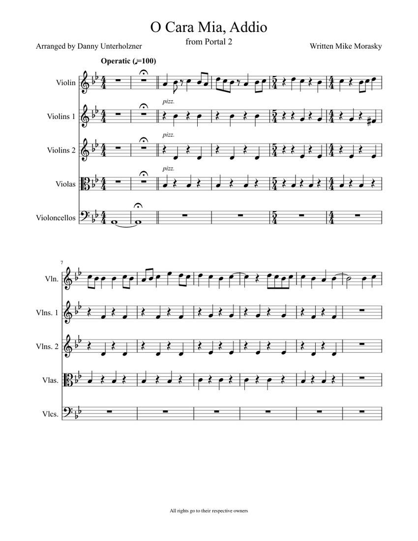 O Cara Mia, Addio Sheet music for Violin, Strings | Download free in PDF or MIDI | Musescore.com