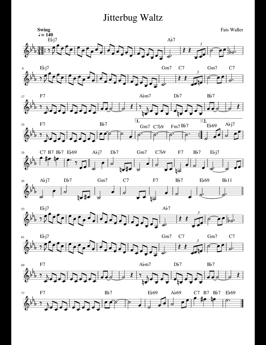 Jitterbug Waltz sheet music for Piano download free in PDF or MIDI