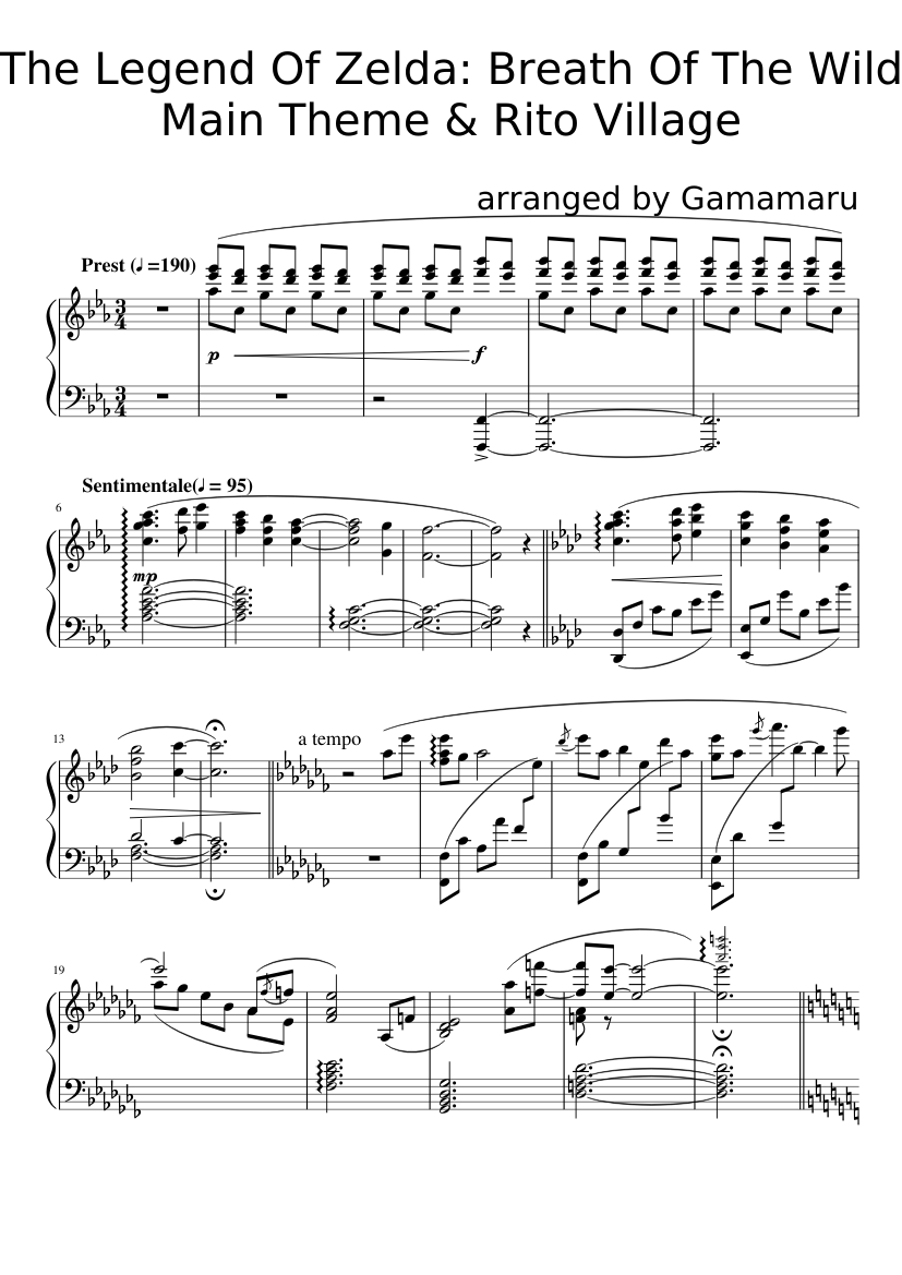 Legend Of Zelda Breath Of The Wild: Main Theme & Rito Village Piano ver sheet music for Piano ...
