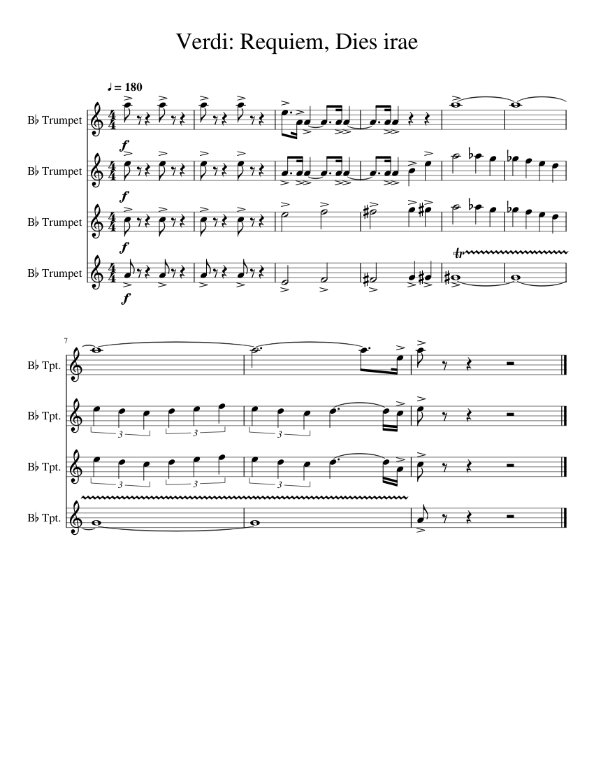 Verdi Requiem Dies Irae Trumpet Ensemble sheet music for Trumpet ...