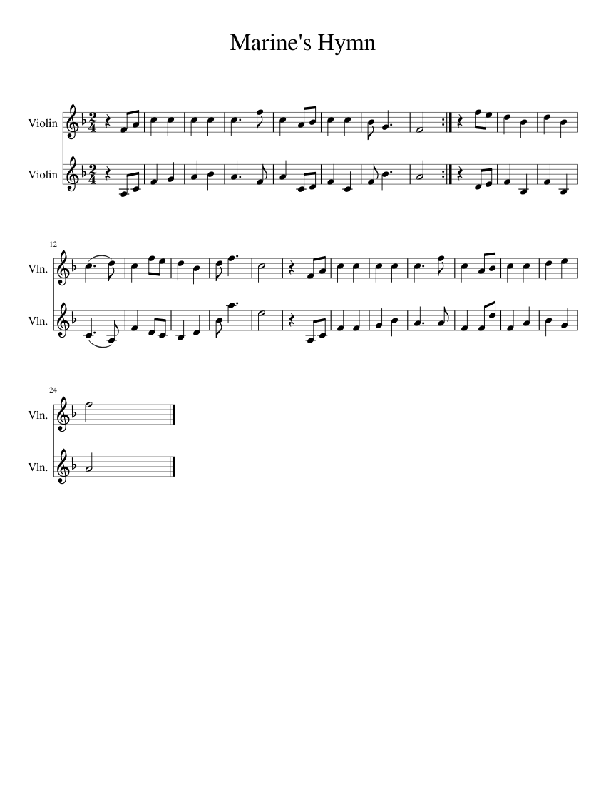 Marine s Hymn Sheet music for Violin (String Duet) | Musescore.com