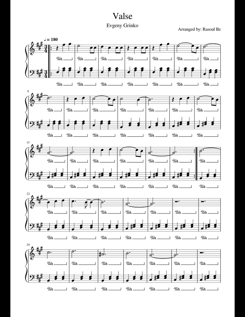 Valse - Evgeny Grinko sheet music for Piano download free in PDF or MIDI