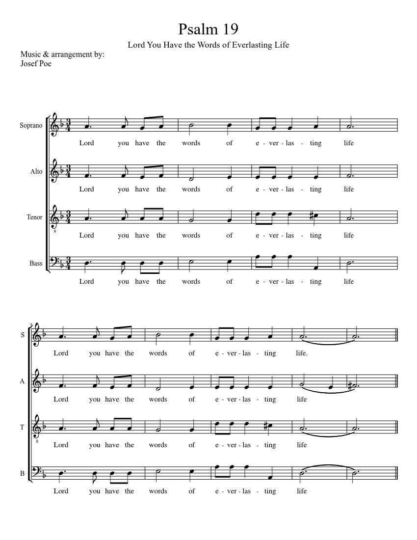 Psalm 19 SATB Sheet music for Bass (Solo) | Musescore.com