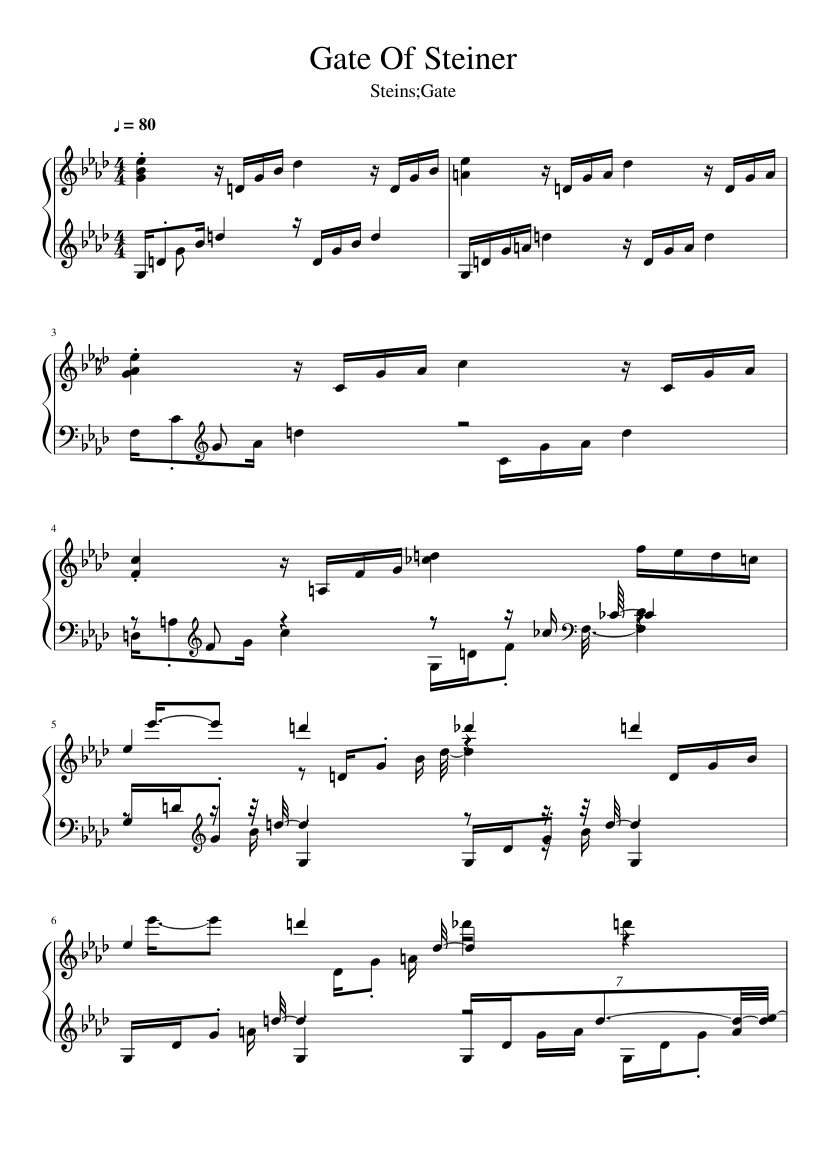 Steins;Gate: Gate of Steiner (Main Theme)-ost sheet music for Piano ...