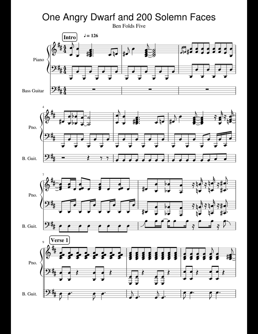 One Angry Dwarf and 200 Solemn Faces - Ben Folds Five sheet music for ...