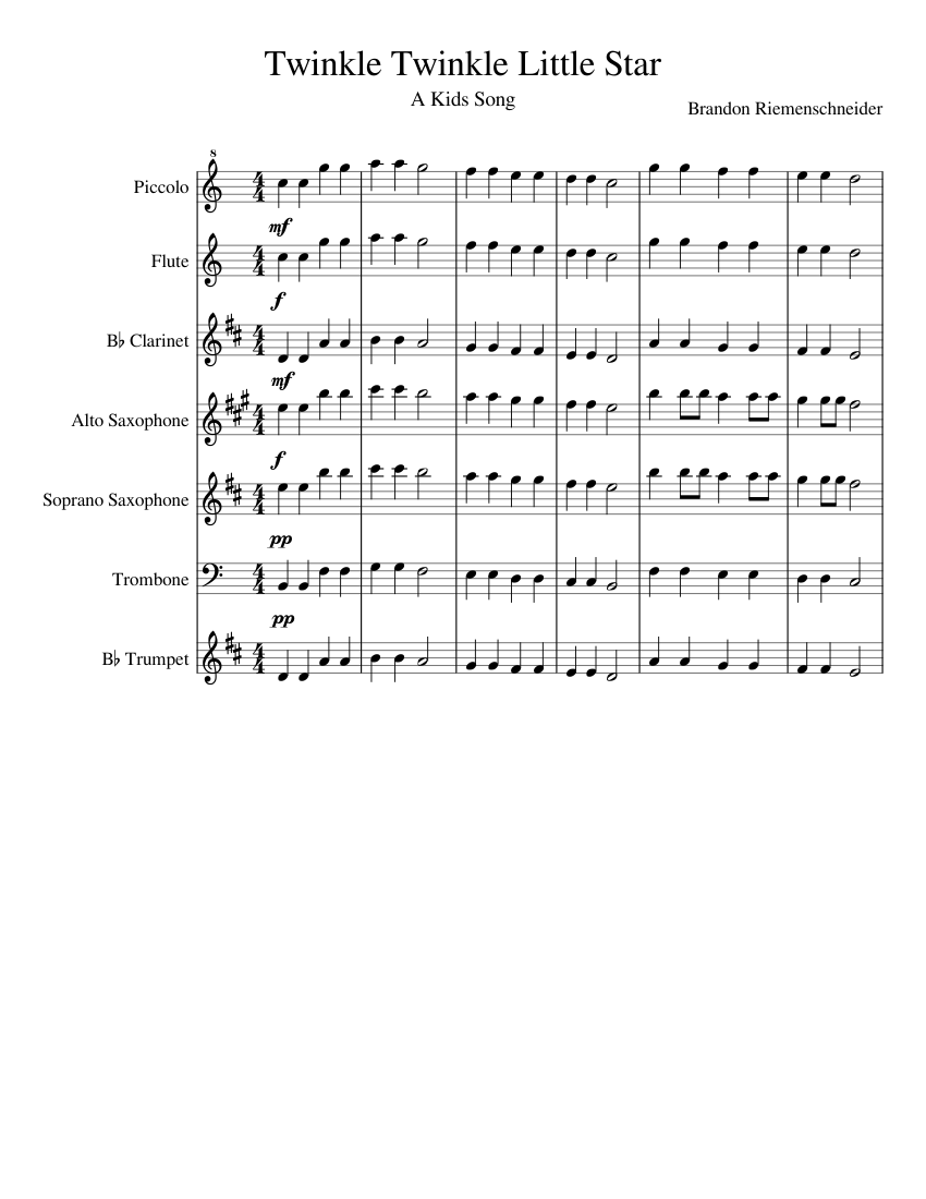 Twinkle Twinkle Little Star Sheet music for Flute, Clarinet, Piccolo ...