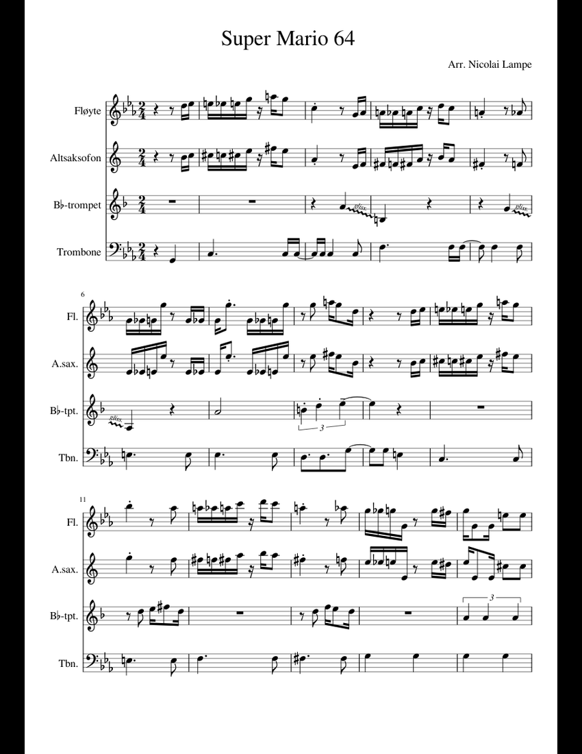 Super Mario 64 Theme Song sheet music for Flute, Alto Saxophone ...