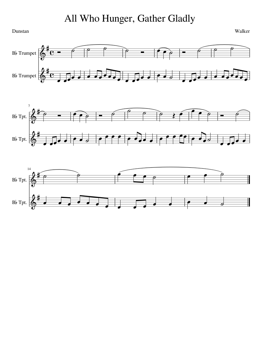 All Who Hunger, Gather Gladly Sheet music for Trumpet (In B Flat ...
