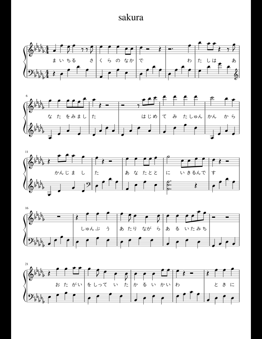 sakura sheet music for Piano download free in PDF or MIDI