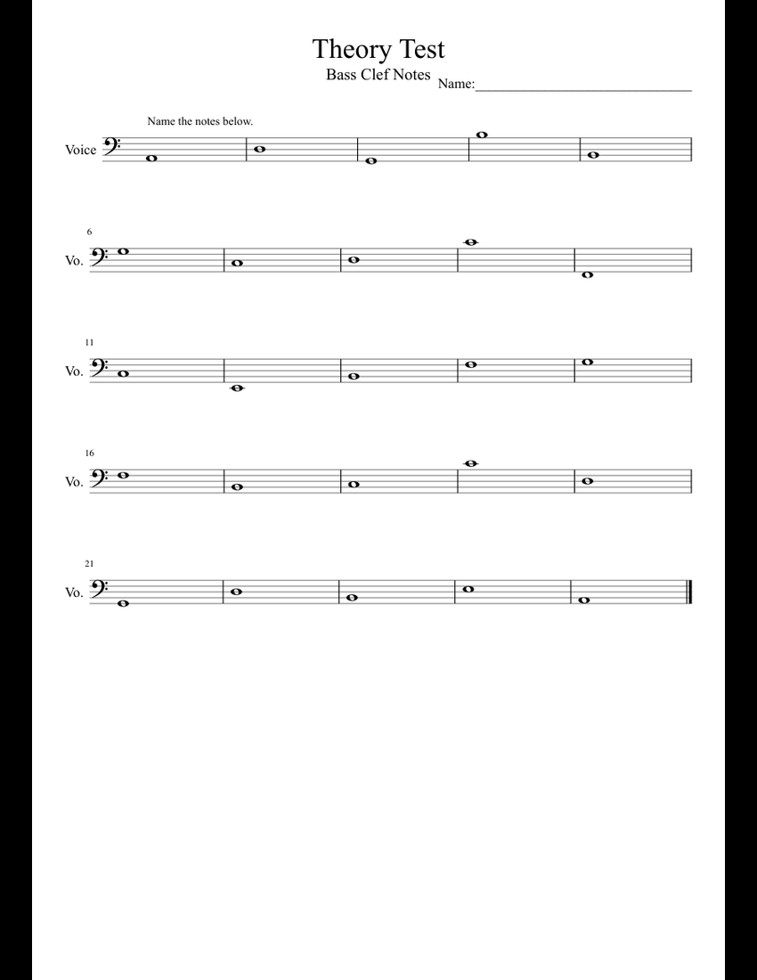 Quarter 4 Theory test bass clef notes sheet music for Voice download ...