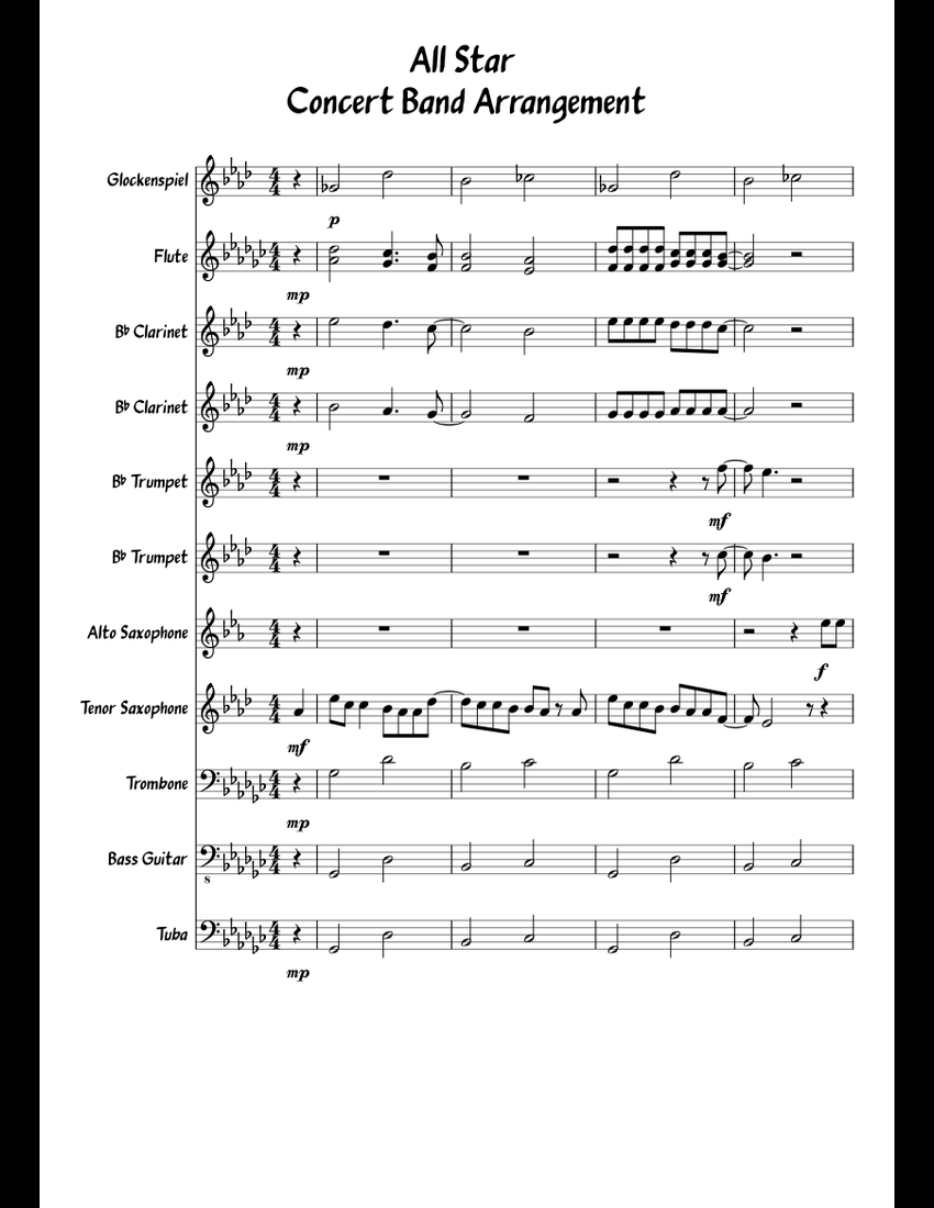 All Star Concert Band Arrangement sheet music for Flute, Clarinet, Percussion, Trumpet download ...
