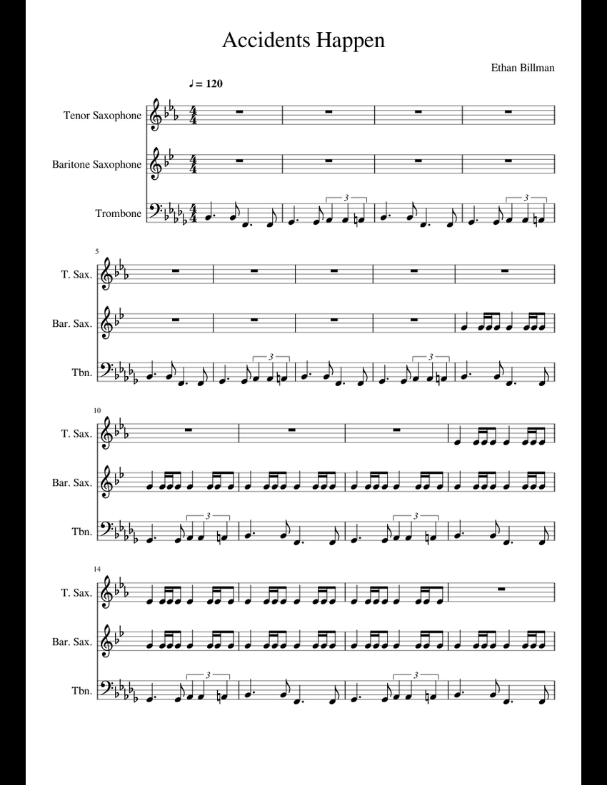 Accidents Happen sheet music for Tenor Saxophone, Baritone Saxophone ...