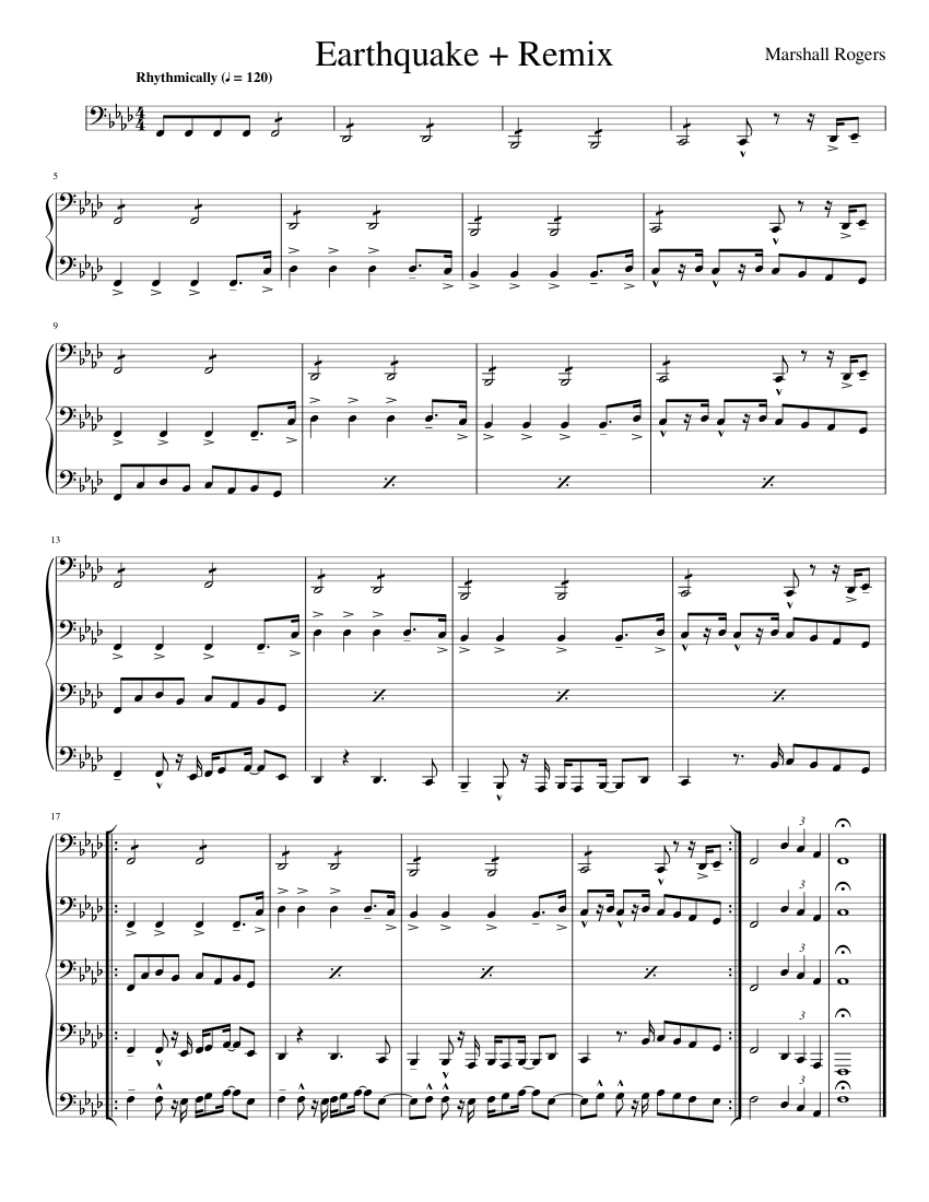 Tuba - Earthquake and Remix for 5-Part Tuba Section Sheet music for ...