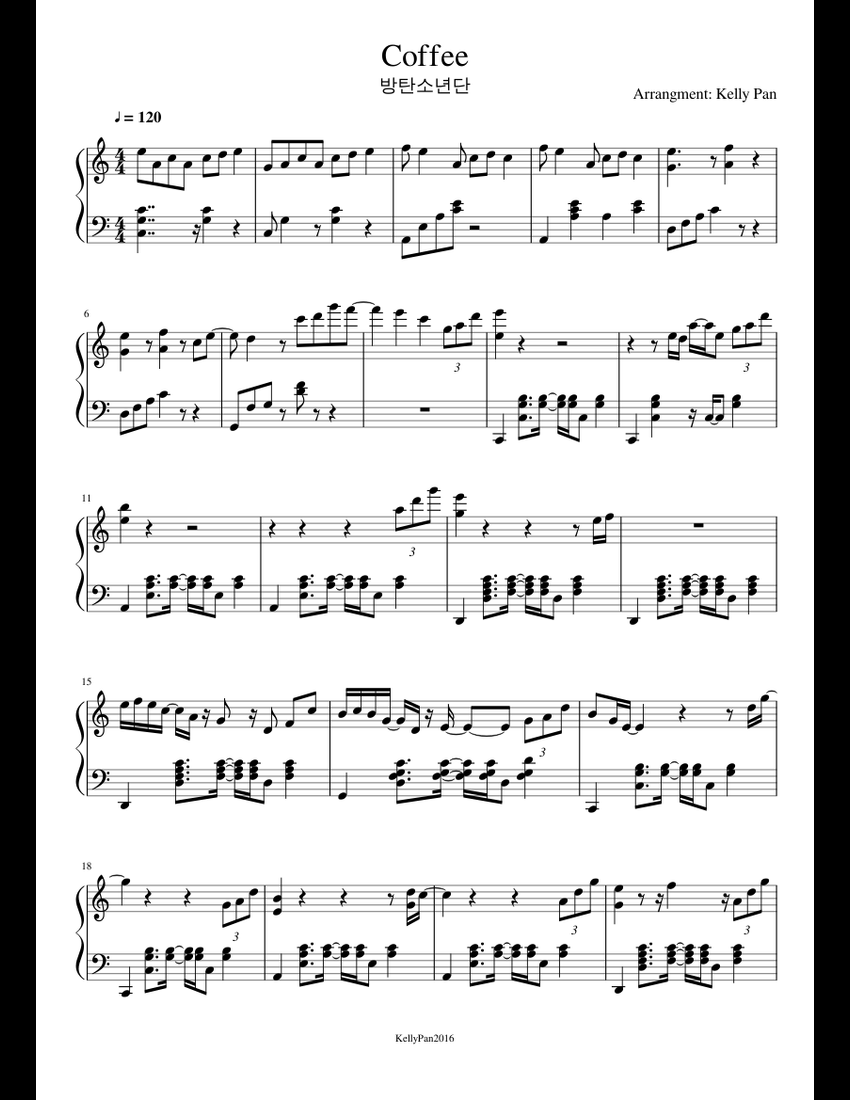 Coffee-BTS sheet music for Piano download free in PDF or MIDI