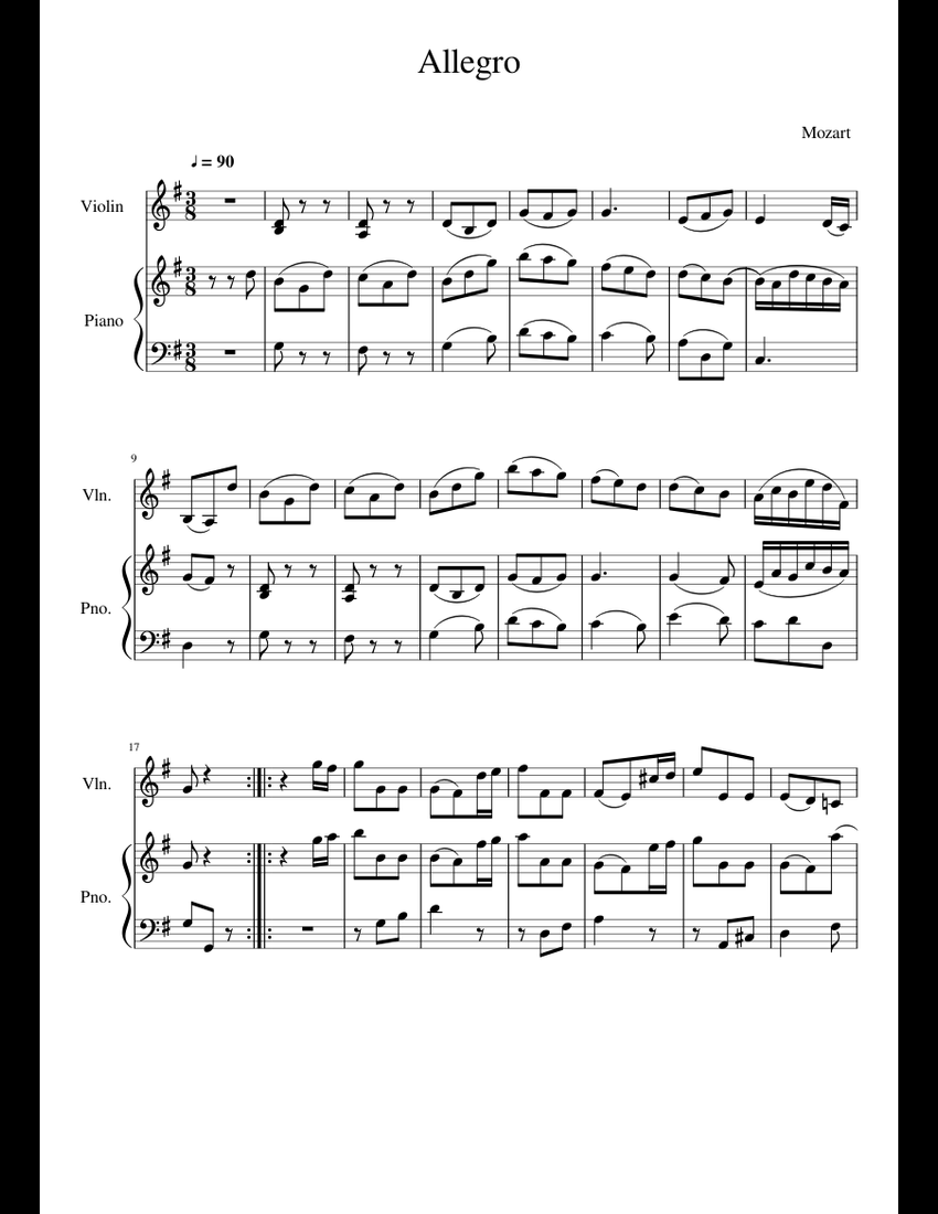 Allegro sheet music for Violin, Piano download free in PDF or MIDI