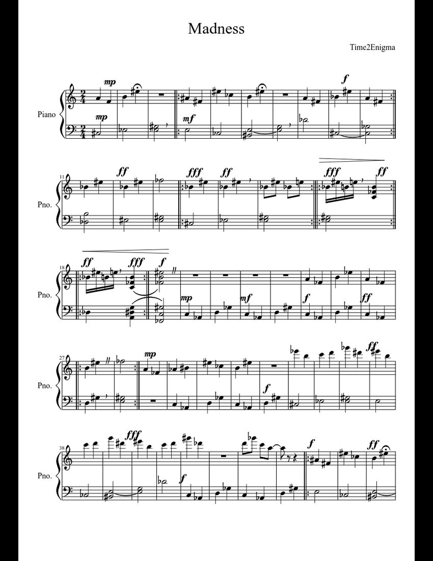 Madness sheet music for Piano download free in PDF or MIDI