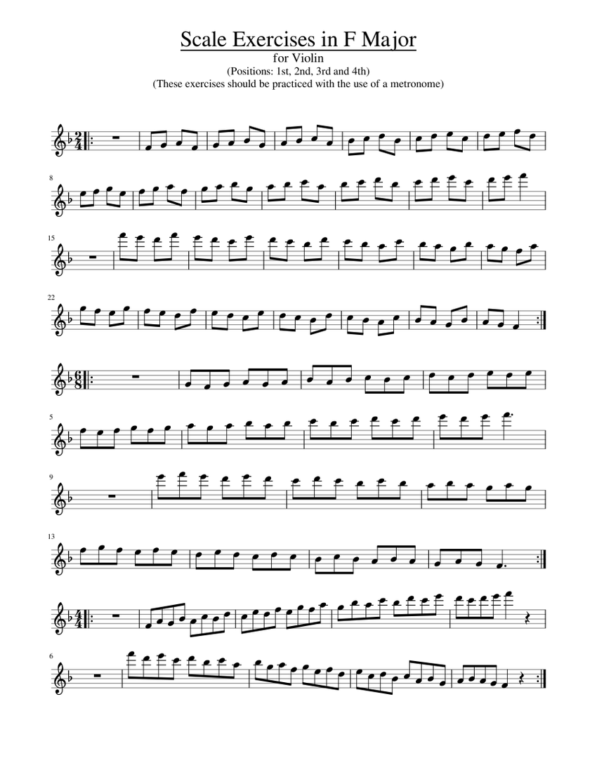 Scale Exercises in F Major for Violin Sheet music | Musescore.com