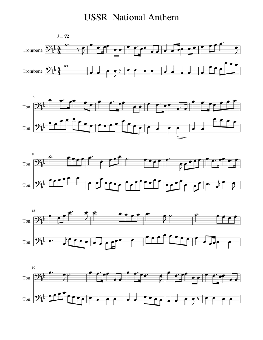 National Anthem of the USSR (more soviet) sheet music for Trombone ...