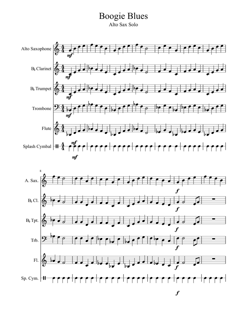 Boogie Blues sheet music for Clarinet, Flute, Alto Saxophone, Trumpet download free in PDF or MIDI