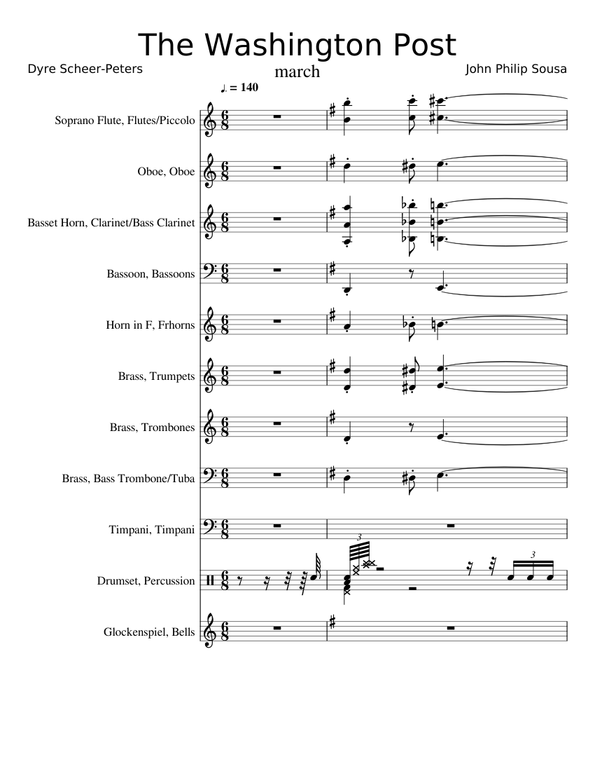 The Washington Post march Sheet music for Flute, Clarinet, Oboe ...