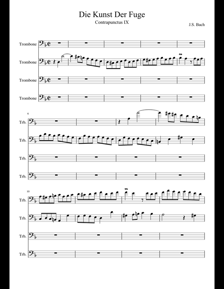The Art of The Fugue; Contrapunctus IX sheet music for Trombone ...