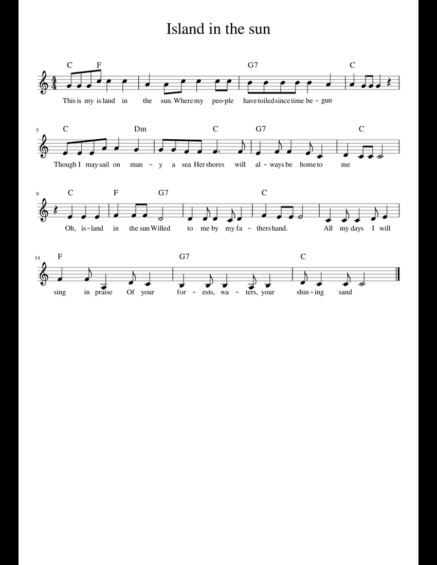 Island in the sun sheet music for Piano download free in PDF or MIDI