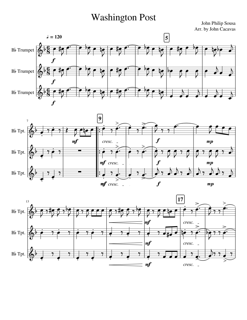 Washington Post - John Philip Sousa sheet music for Trumpet download ...