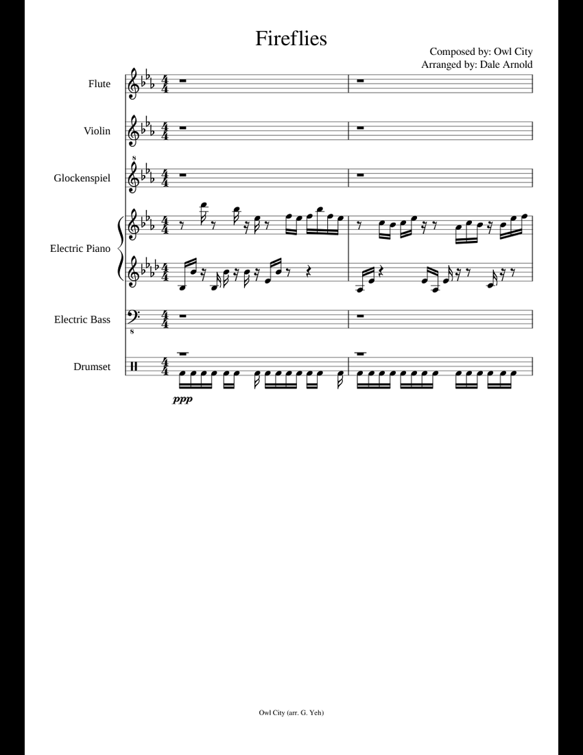 Fireflies sheet music for Flute, Violin, Piano, Percussion download ...