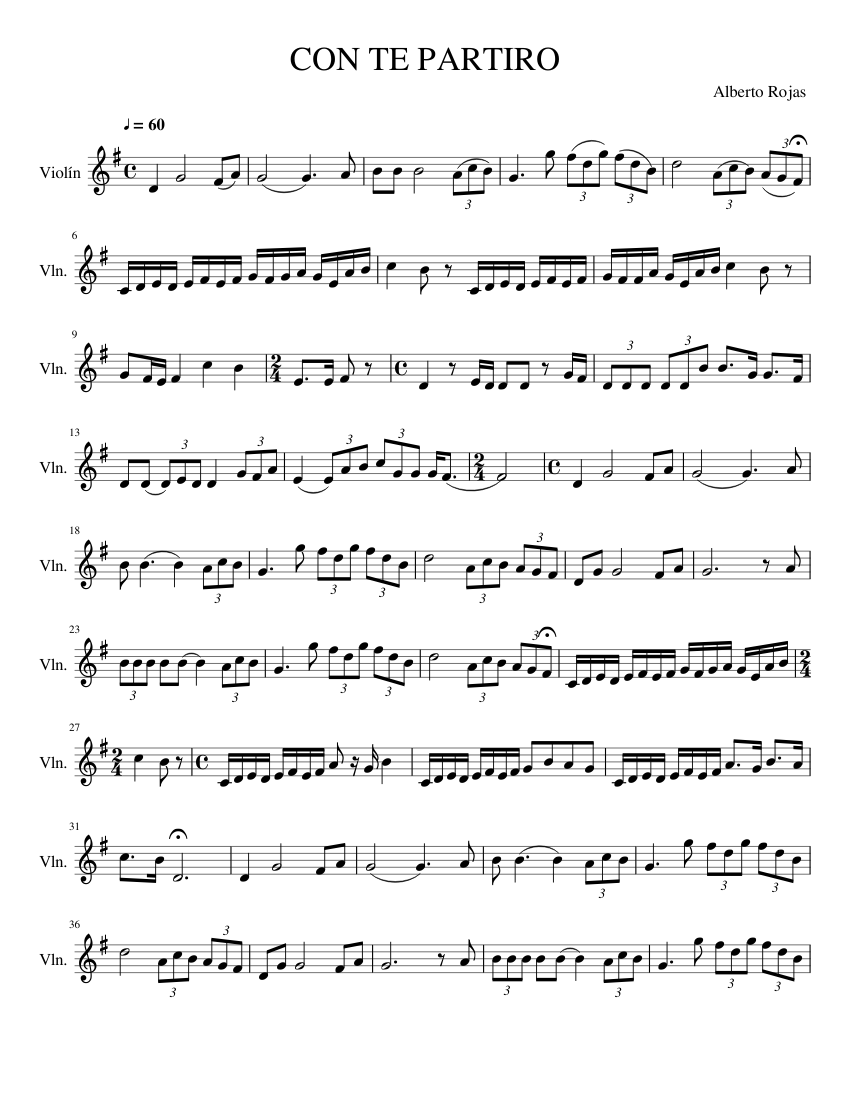 Con Te Partiro sheet music for Piano, Violin download free in PDF or MIDI