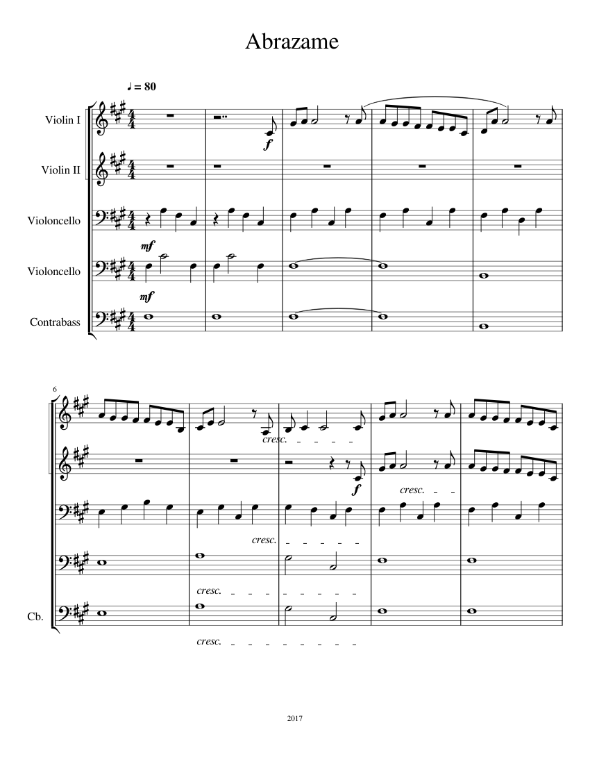 Abrazame Sheet music for Violin, Cello, Viola, Contrabass (String ...