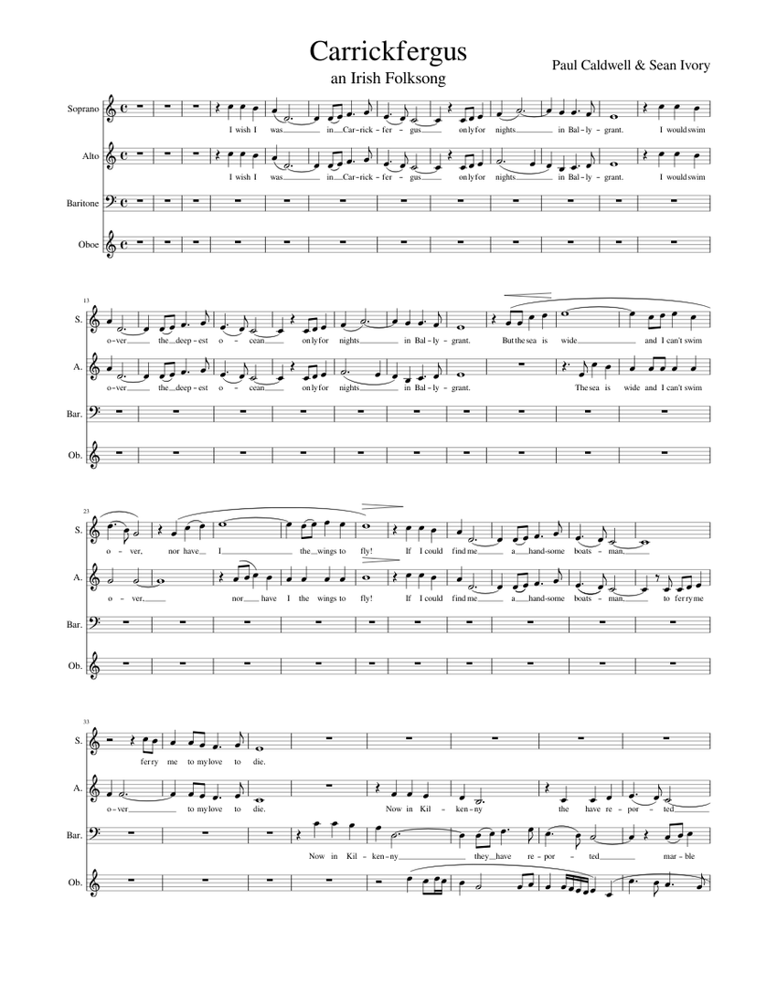 Carrickfergus: An Irish Folksong Sheet music for Voice, Oboe | Download ...