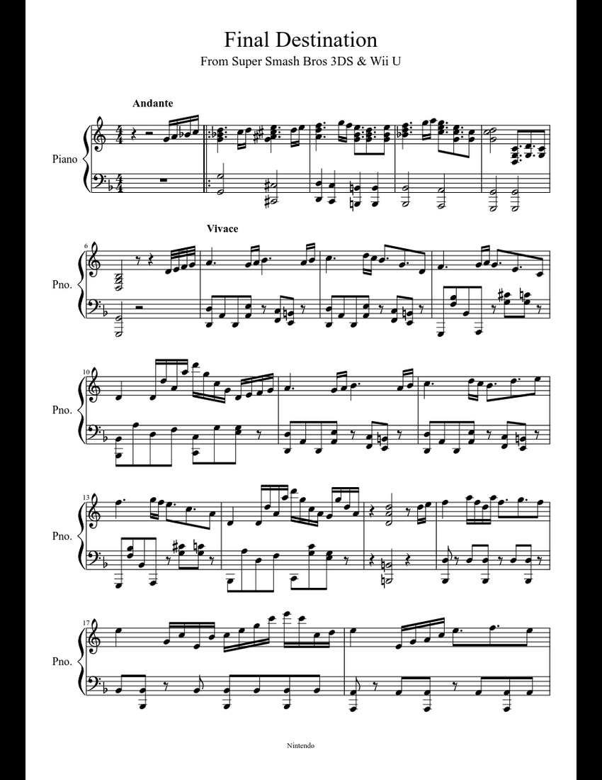 Final Destination Super Smash Bros Wii U & 3DS sheet music for Piano ...