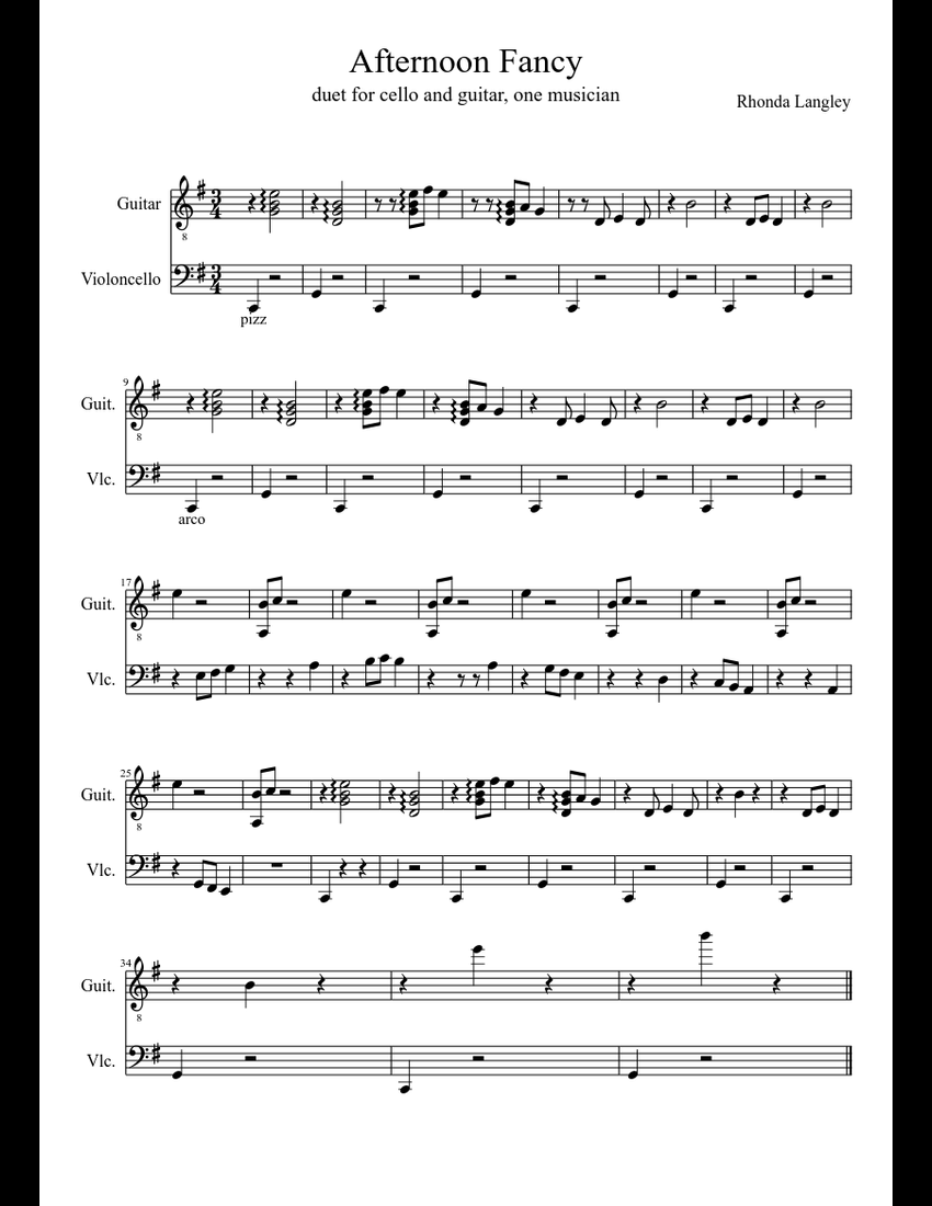 Afternoon Fancy sheet music for Guitar, Cello download free in PDF or MIDI