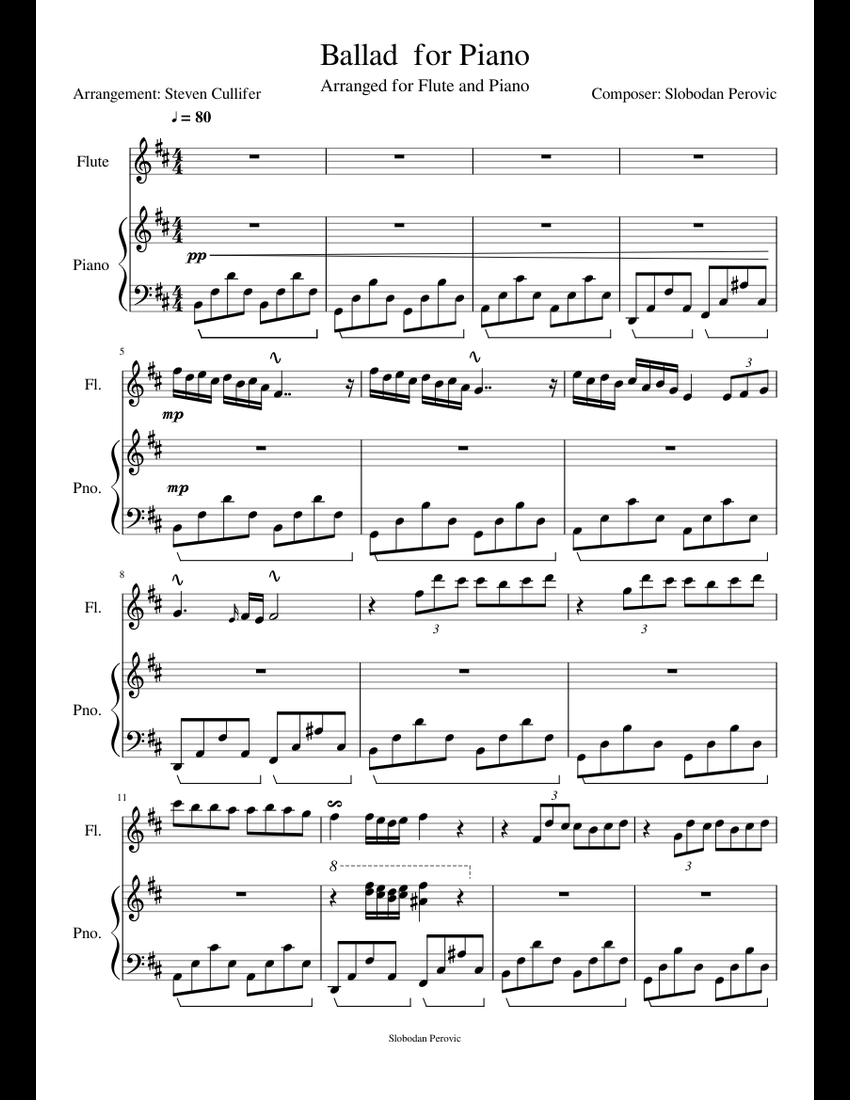 Ballad for Piano No.2 - Arranged for Flute and Piano sheet music for ...