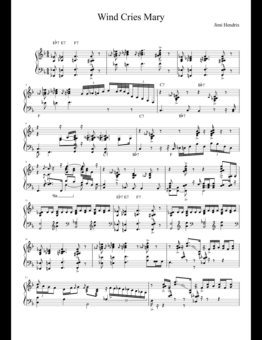 Jimi Hendrix - Wind Cries Mary sheet music for Piano download free in ...