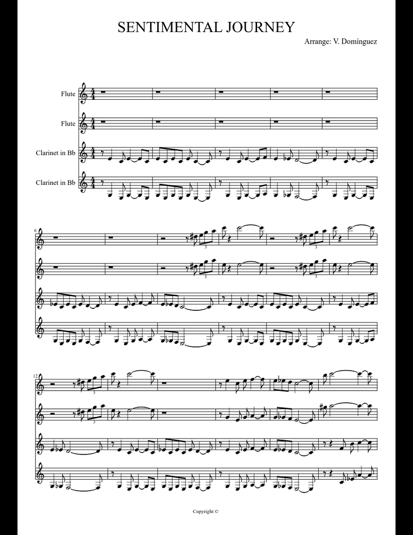 Sentimental Journey sheet music for Flute, Clarinet download free in ...