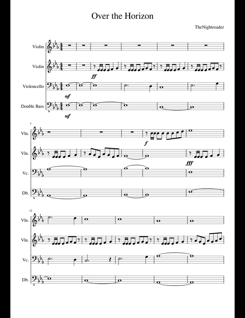 Over the Horizon sheet music for Violin, Cello, Contrabass download ...