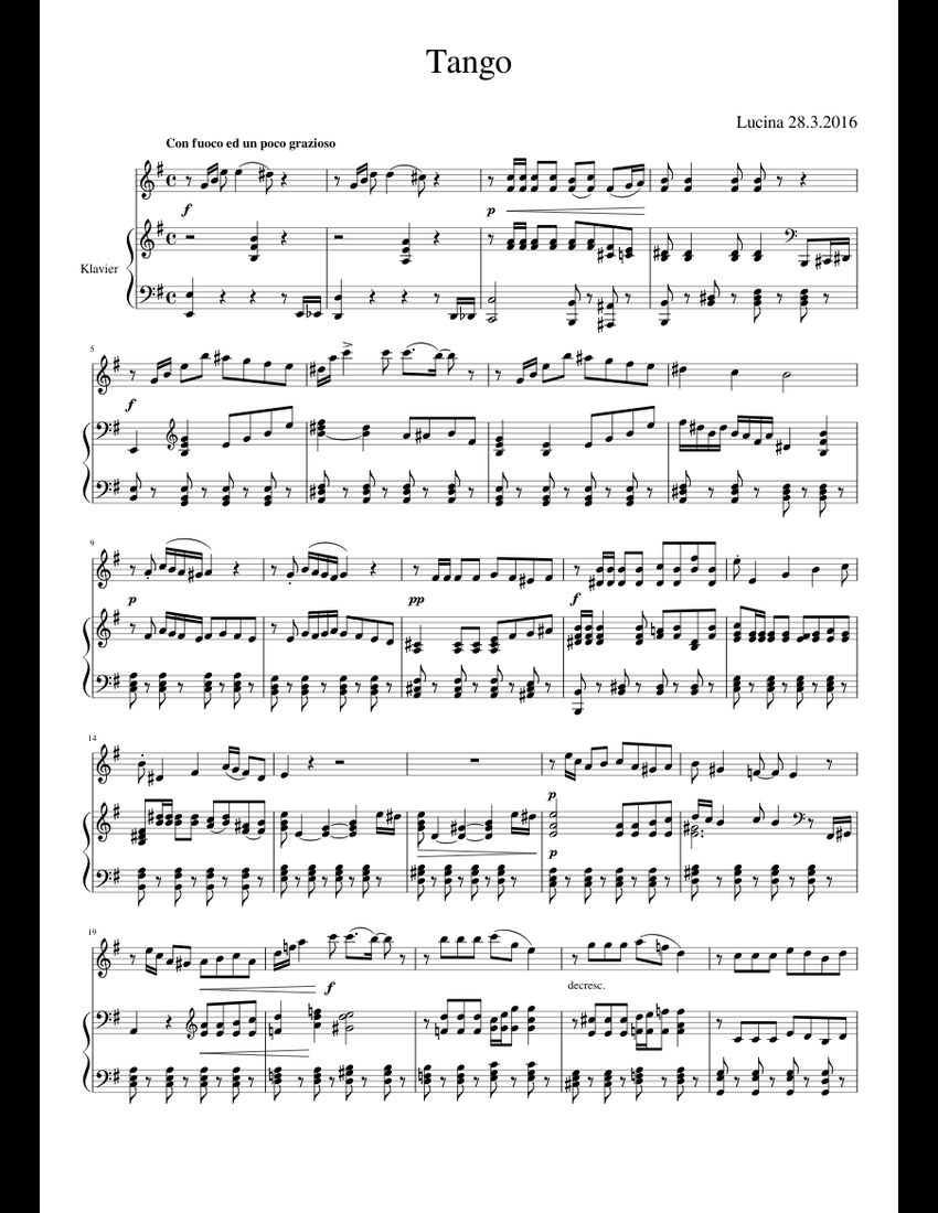 Tango sheet music for Piano, Guitar download free in PDF or MIDI