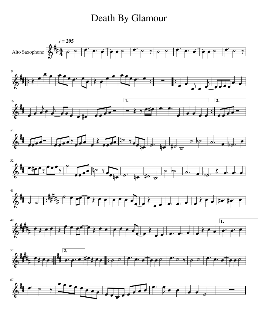 Death By Glamour Alto Sax Solo Sheet music for Piano, Saxophone (Alto ...