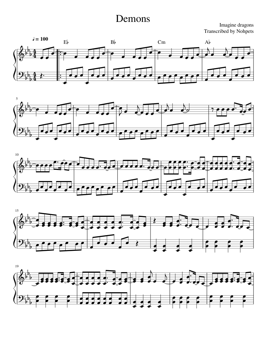 Imagine Dragons Demons Sheet Music For Piano Download Free In PDF Or MIDI Imagine Dragons Demons Sheet Music For Piano Download Free In PDF Or MIDI