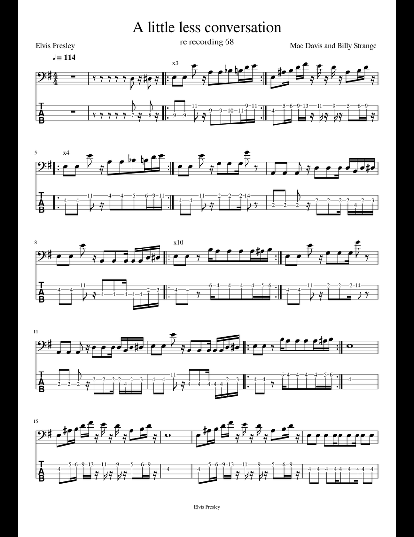 A little less conversation sheet music for Bass download free in PDF or ...