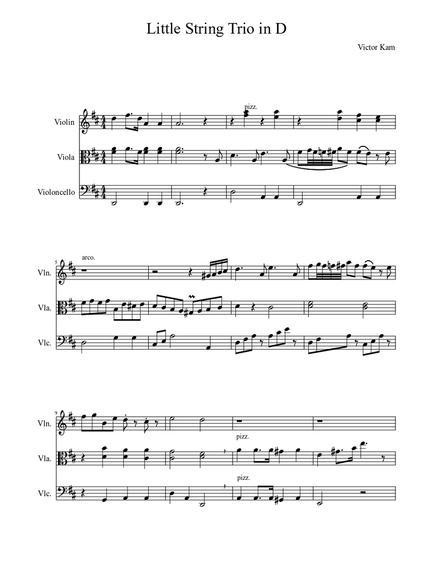 Little String Trio in D Sheet music for Violin, Viola (String Duet ...