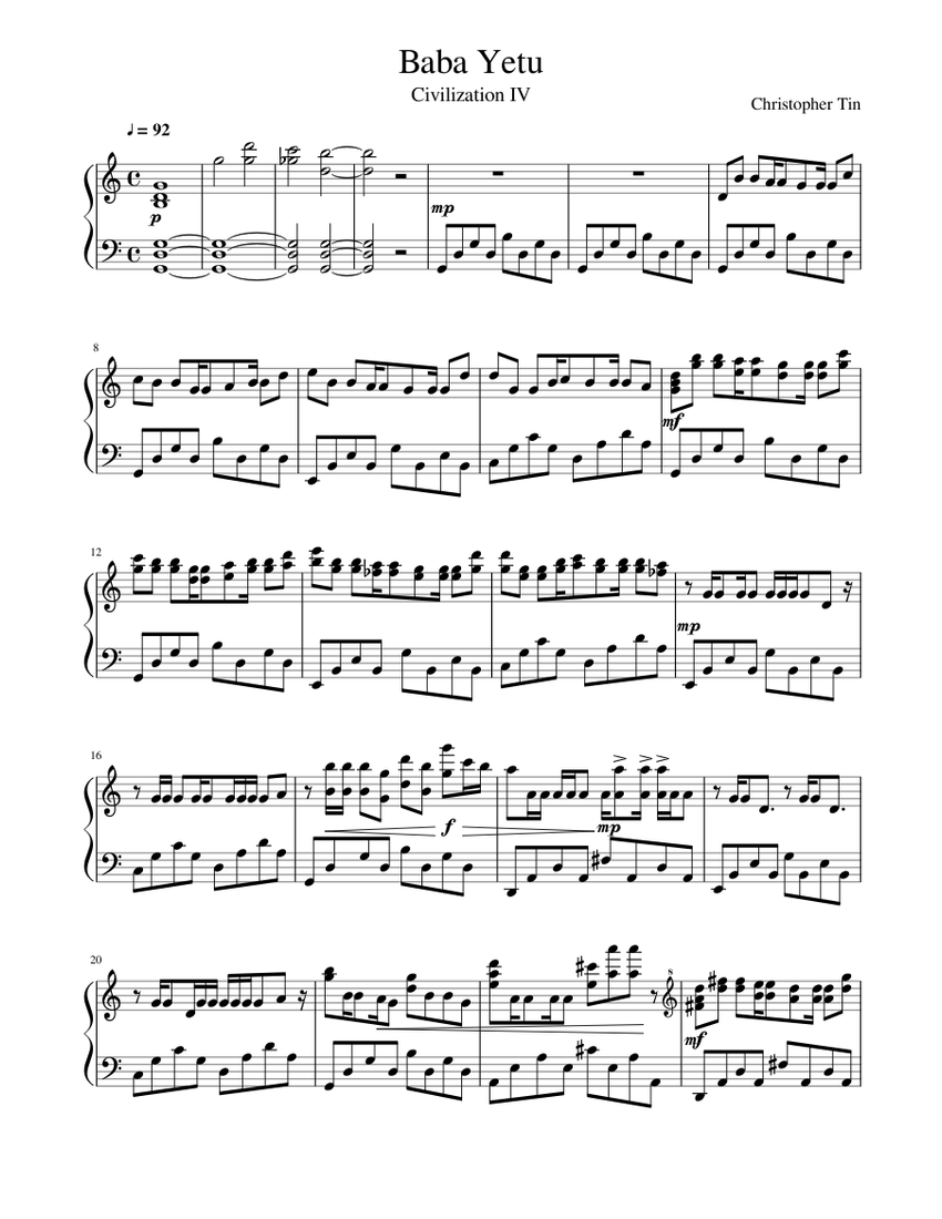 Baba Yetu (Piano) Sheet music for Piano | Download free in PDF or MIDI | Musescore.com